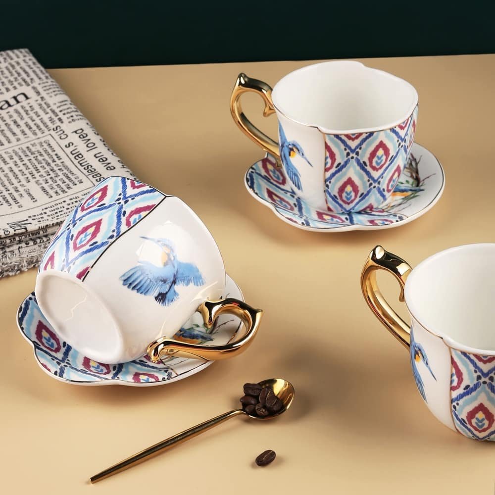 Humming bird Tea / coffee cup cermaic high quality with gold rim and ...