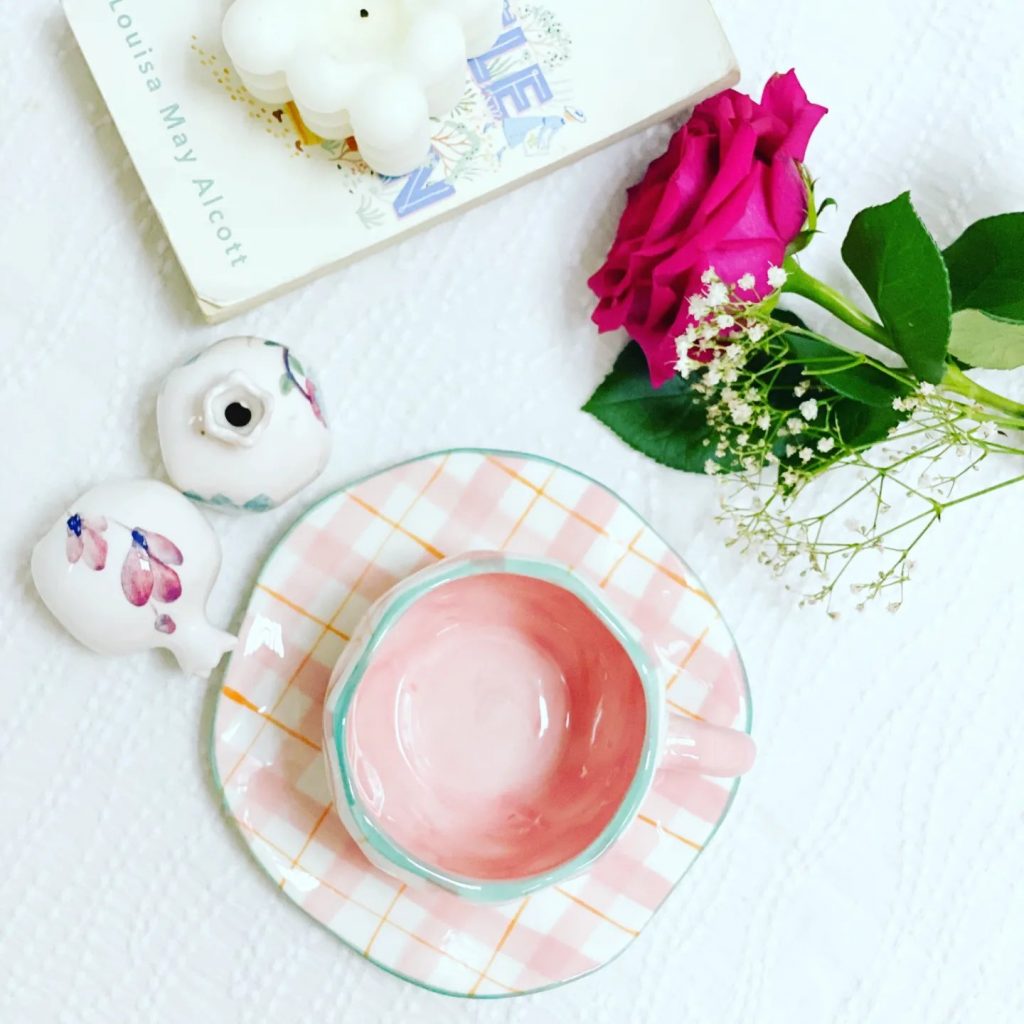 Pink Burberry cup set with Saucer. - NJM Trading